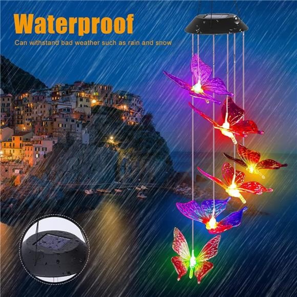 Design | Outdoor Butterfly Wind Chimes Solar Led Color Wind Chimes ...